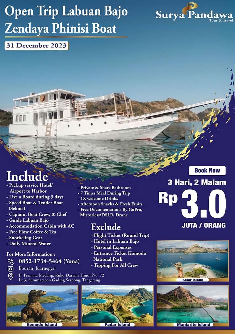 OPEN TRIP LABUAN BAJO 3D2N ZENDAYA PHINISI BOAT - Surya Pandawa